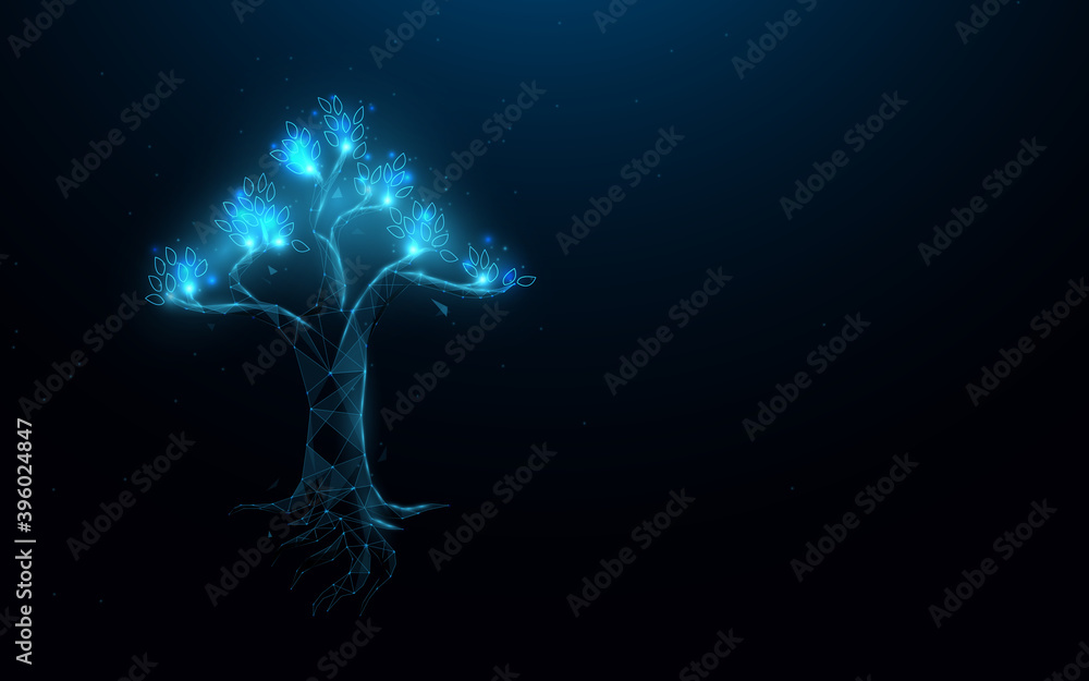 Tree with futuristic digital. Low poly model design. 3d Vector ...