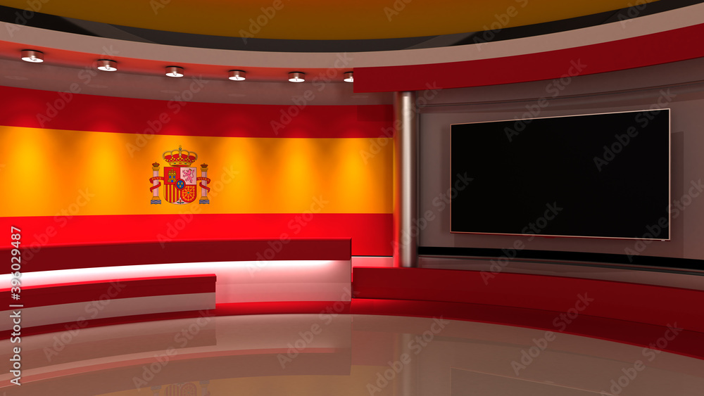 TV studio. Spain. Spanish flag studio. Spanish flag background. News ...