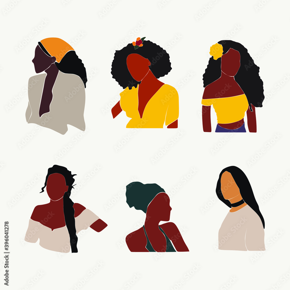 Abstract woman portraits clipart-modern forms-printed terracotta ...