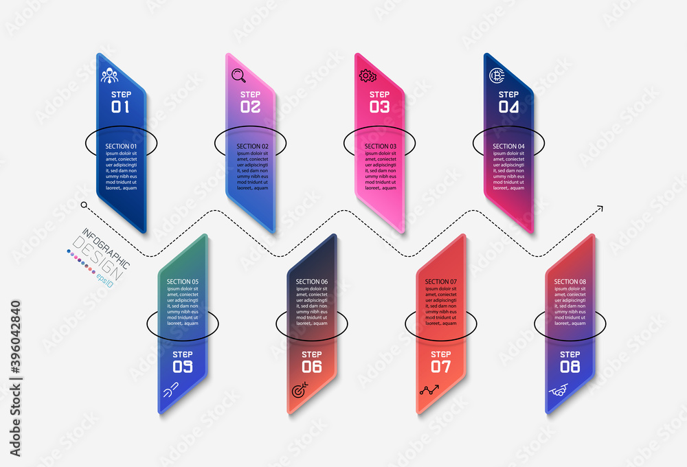 Vertical square shape design 8 steps to present and analyze processes ...