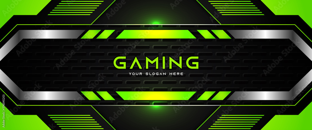 Futuristic green and black abstract gaming banner design with metal ...