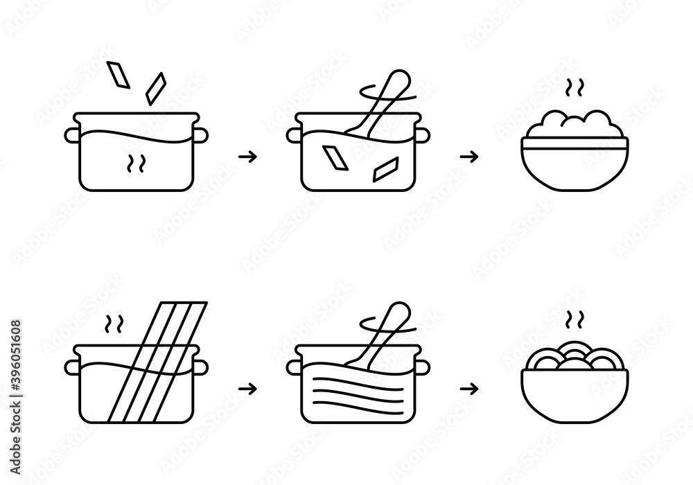 Pasta and spaghetti cooking instruction. Black linear icon. Preparation ...