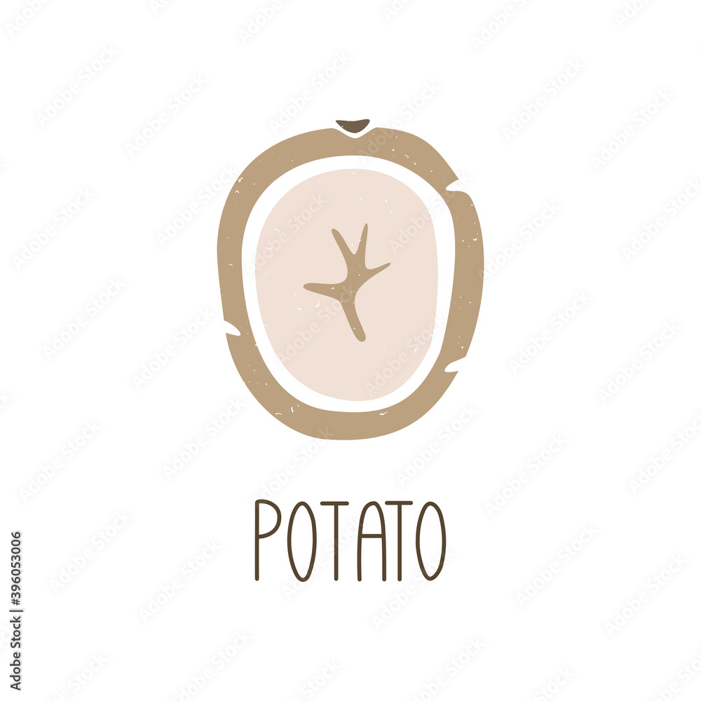 Cute caption potato slice icon isolated on white background. Colorful ...