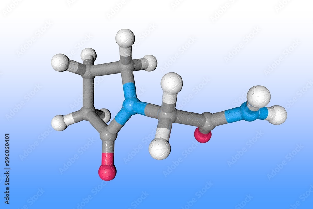 Molecular structure of piracetam. Atoms are represented as spheres with ...