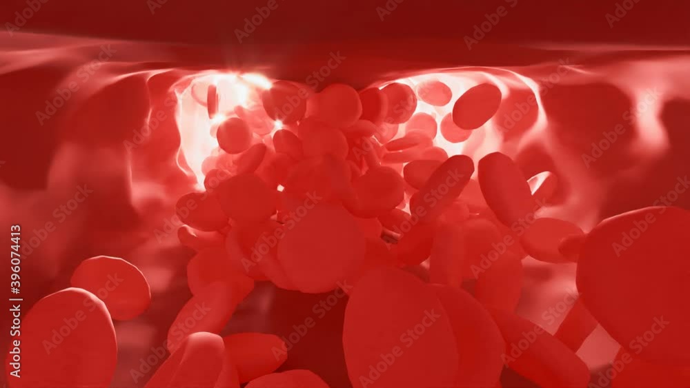Red blood cells in an artery, flow inside body, medical human health ...