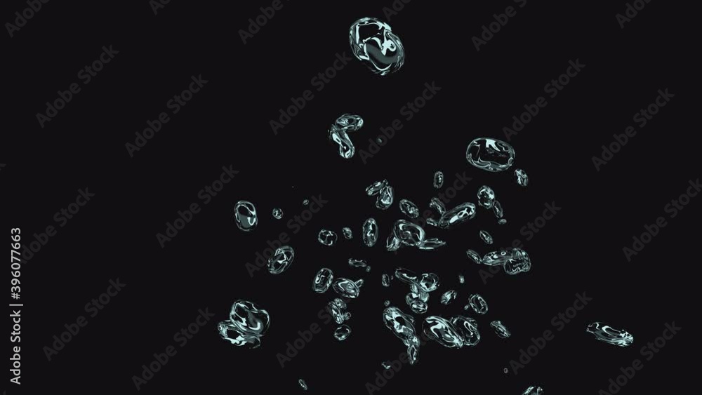 Render of falling drops of water, rain, liquid n a transparent ...