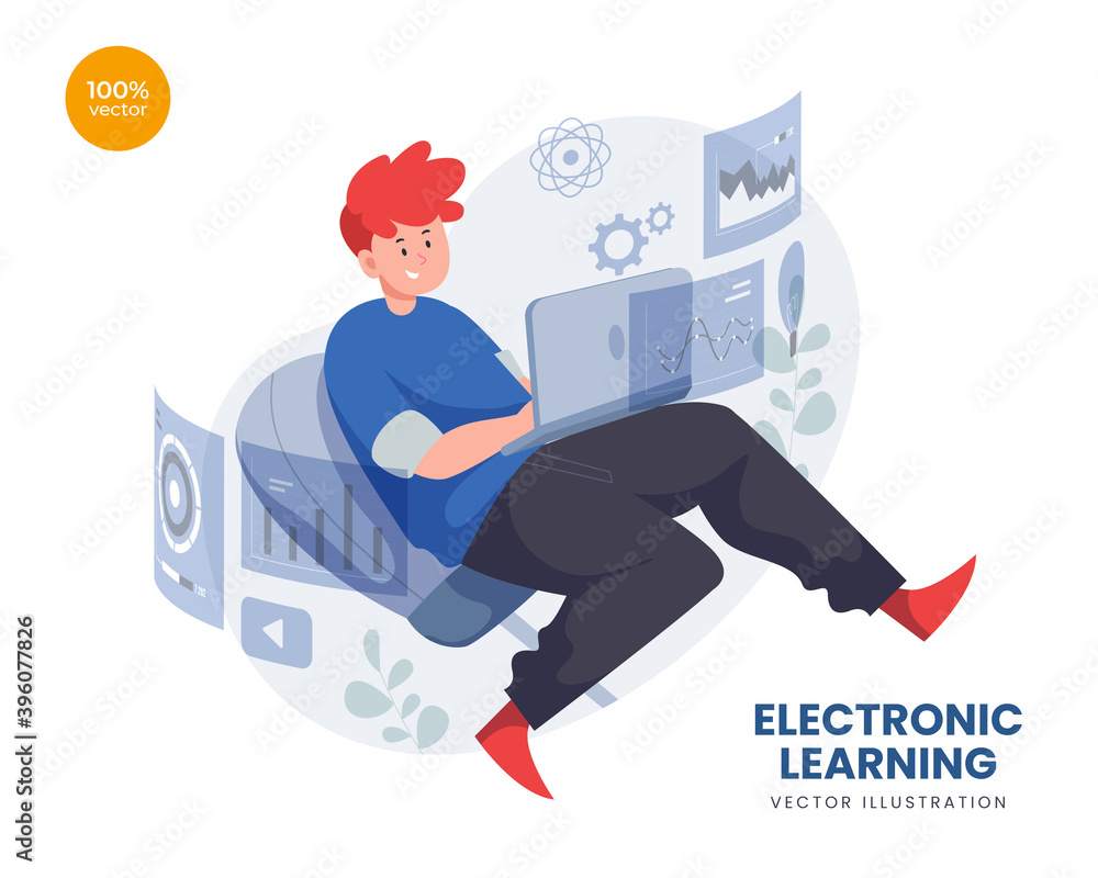 E-Learning vector Illustration idea concept for landing page template, Remote digital lecture ...