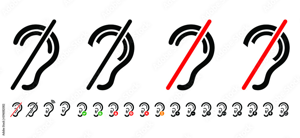 Limited hearing. Deafness symbol and audible sign. Hearing impaired ...