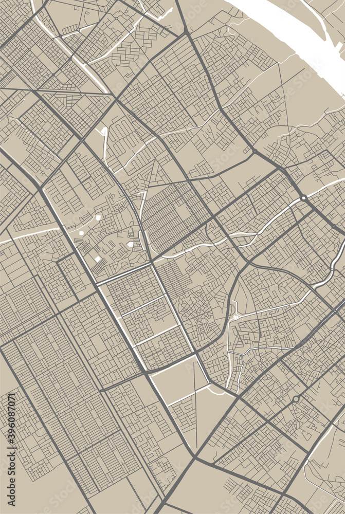 Detailed map of Basra city, linear print map. Cityscape panorama. Stock ...
