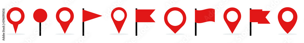 Map Pin and waving flags vector icons. Collection map markers. Set of ...