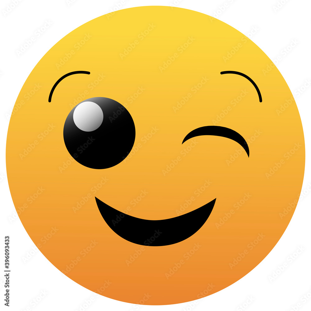 Winking emoticon isolated on white background. Happy yellow emoji ...