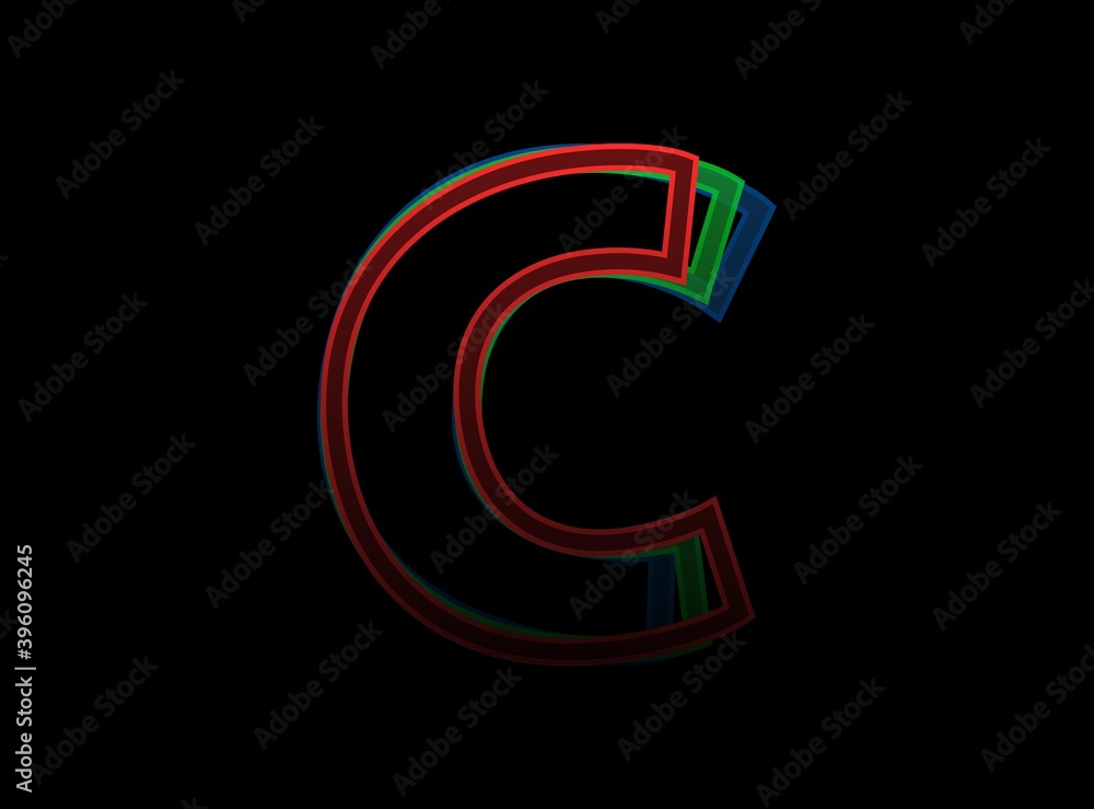 C letter vector desing, Rgb color font logo. Dynamic split red, green ...