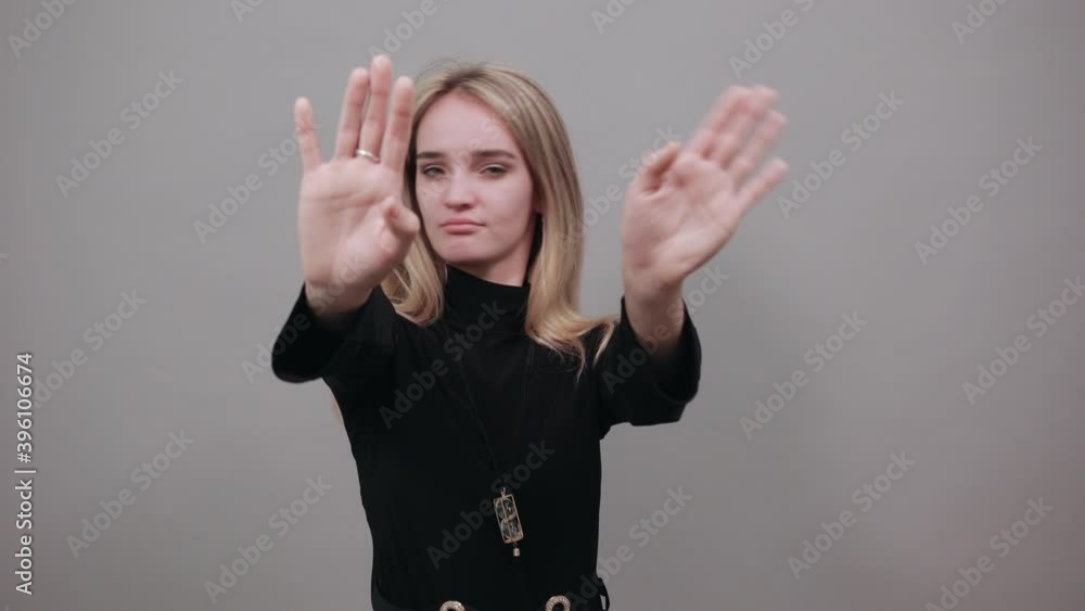 Palm arm raised air angry look straight you will not pass through ...