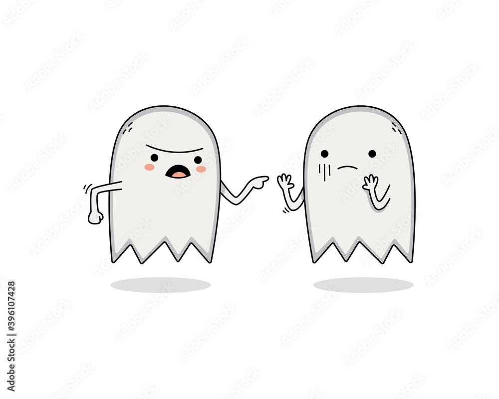 Cute ghost cartoon character arguing Stock Vector | Adobe Stock