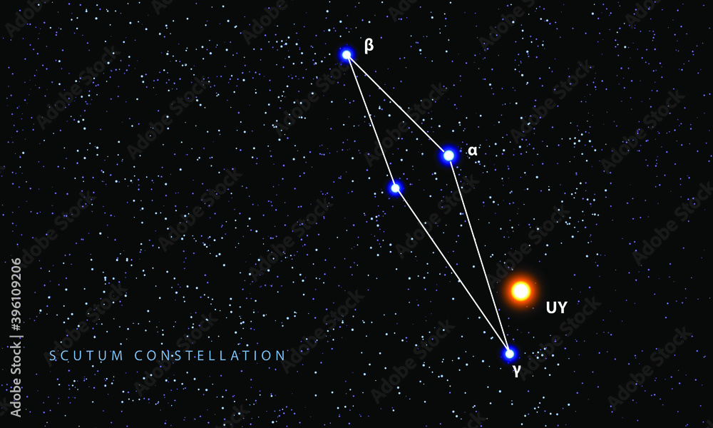 The Scutum constellation with red hypergiant star. Vector scheme. Stock ...