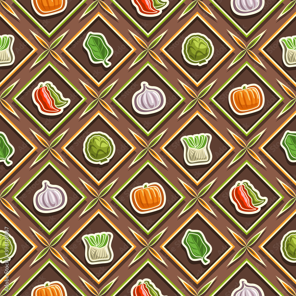 Vector Vegetable Seamless Pattern, square repeating background ...