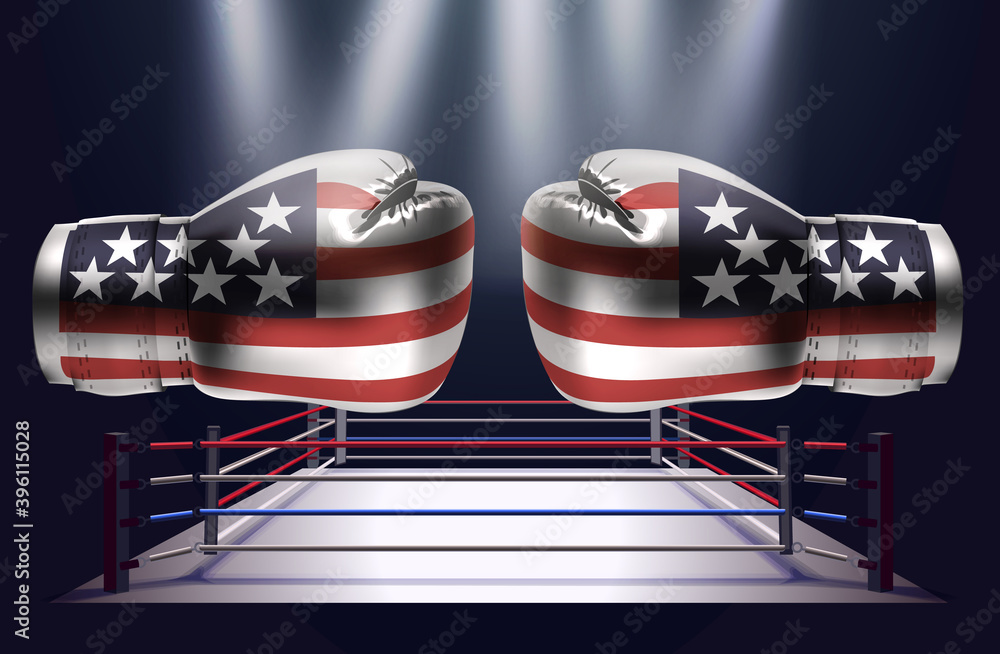 boxing gloves with print of national flags of USA isolated on boxing ...