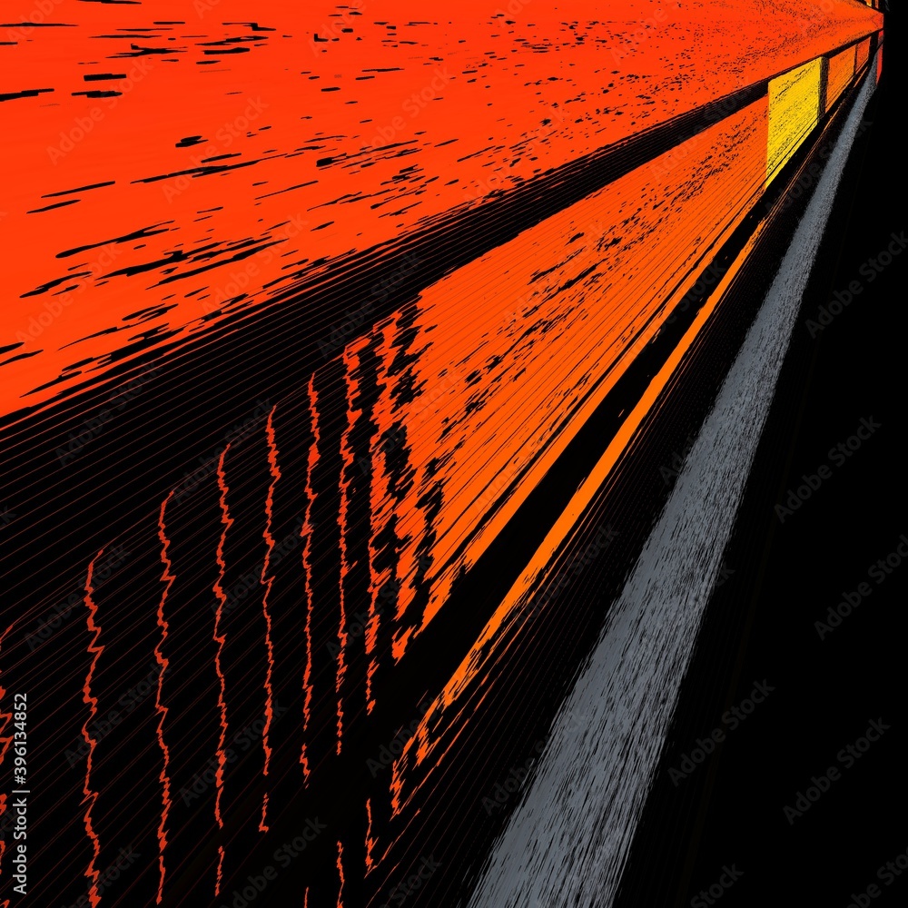 brightly red and orange coloured rectangular blocks on a grey ...