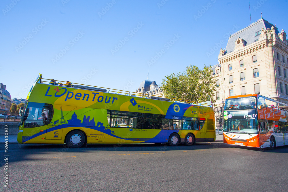 PARIS, FRANCE - OCTOBER 4, 2016 : Tourists bus in the heart of the ...