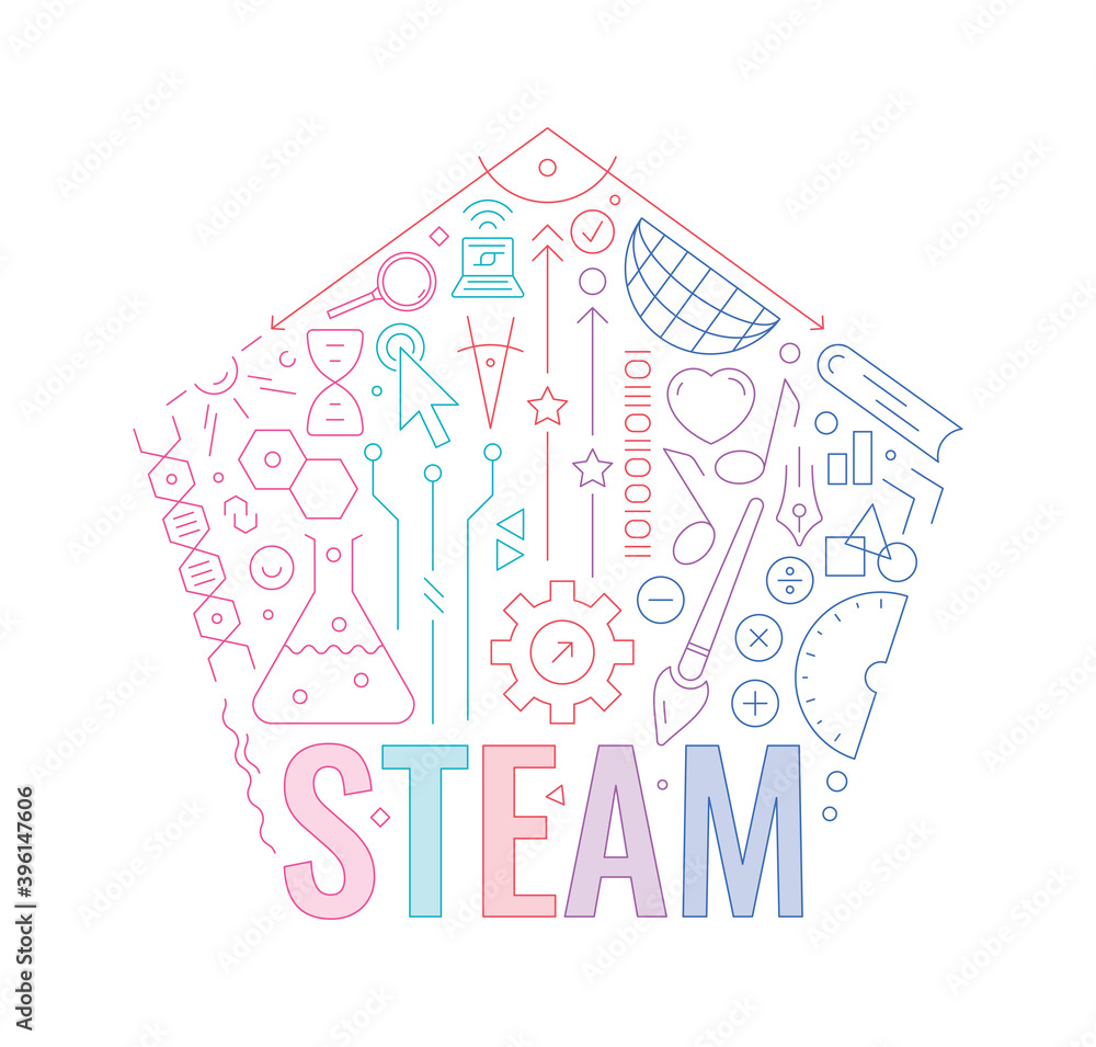 pentagon steam logo. steam on a white background. steam technical ...