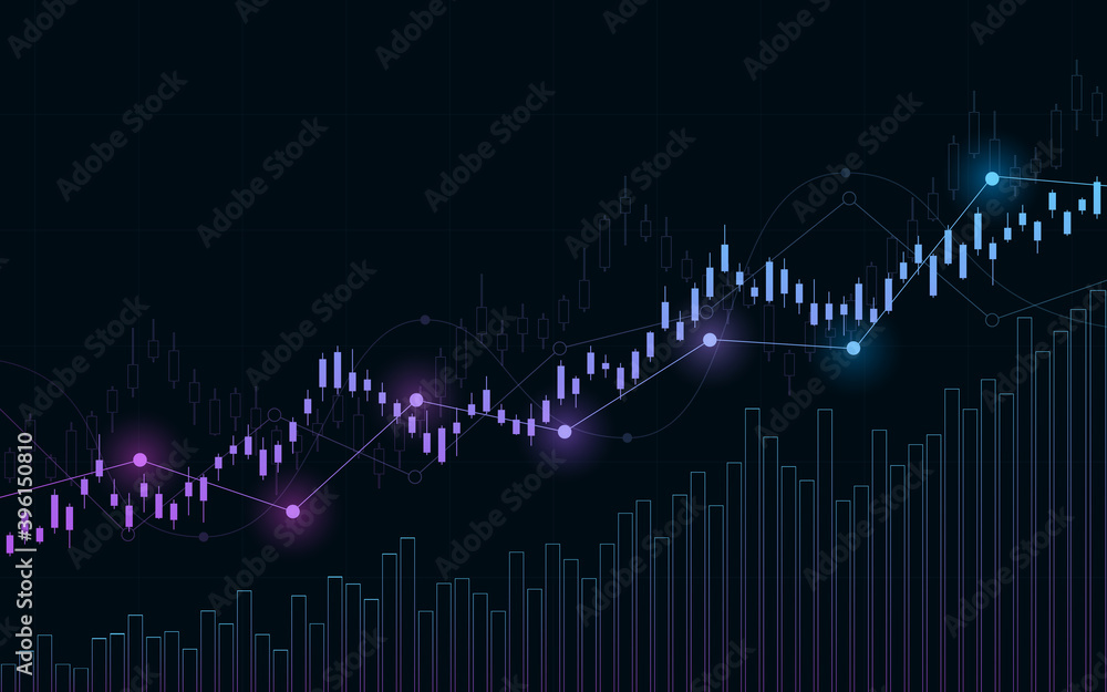 Financial chart with moving up stock market graph in neon light color ...