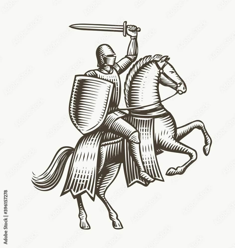 Knight on horseback. Medieval heraldry symbol vector illustration Stock ...