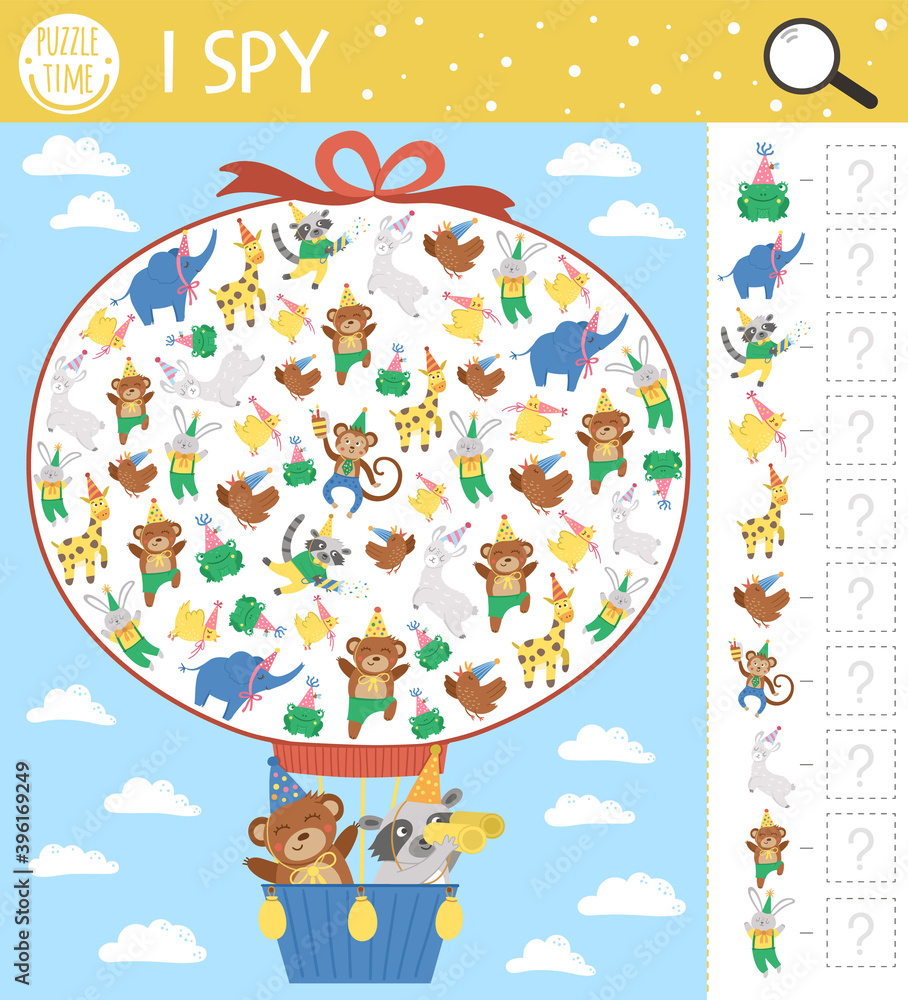 Birthday I spy game for kids. Searching and counting activity for ...