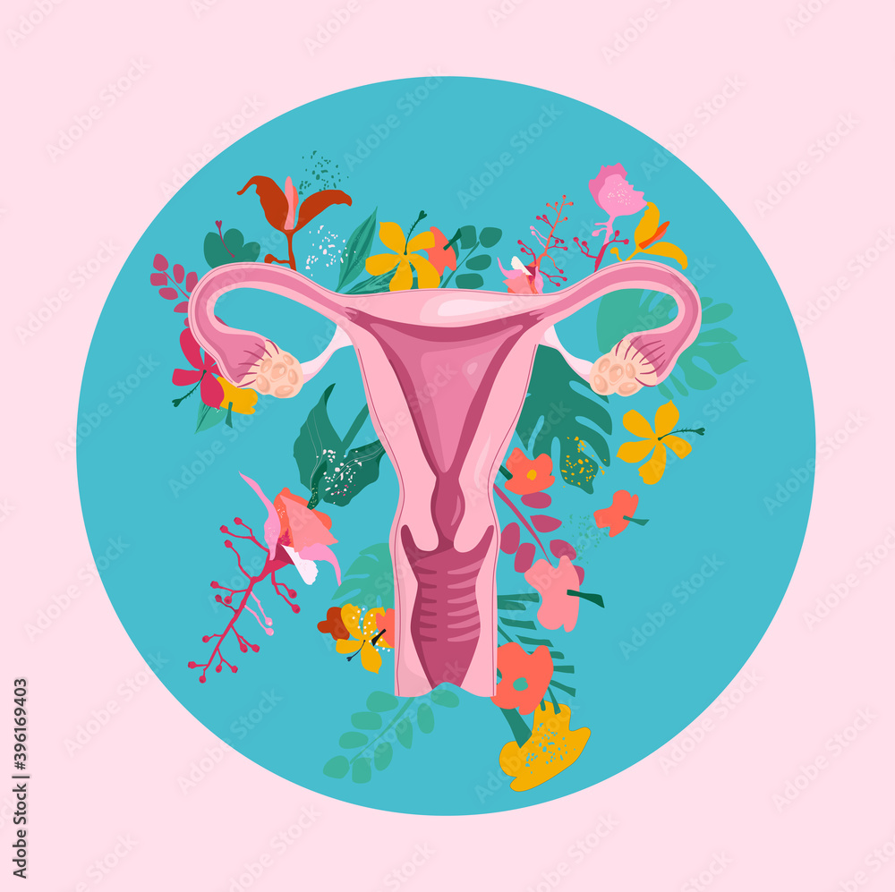 Poster Healthy female reproductive system with floral background – Wall ...