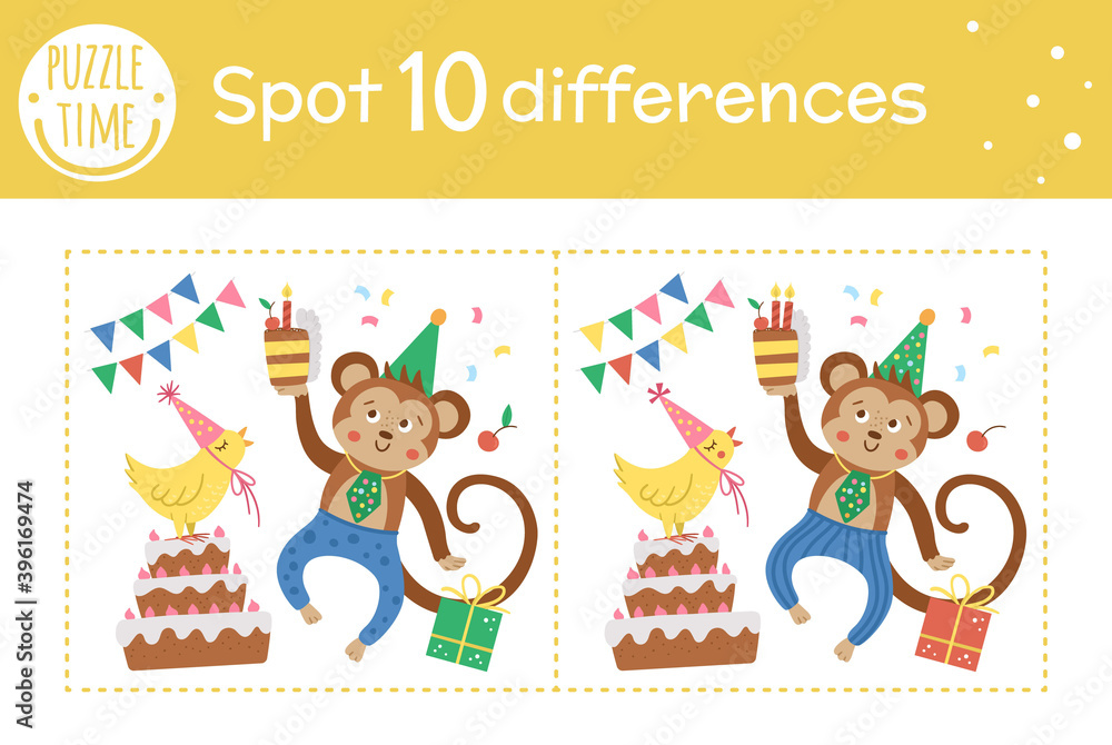 Birthday party find differences game for children. Holiday educational ...