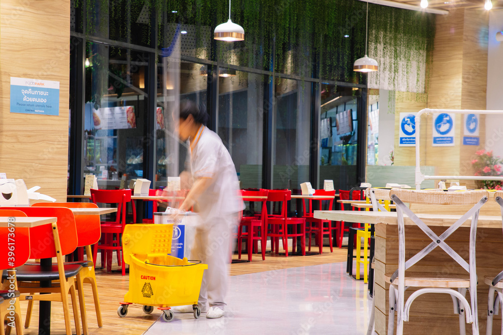 Cafeteria or canteen interior. School cafeteria. Factory canteen with ...