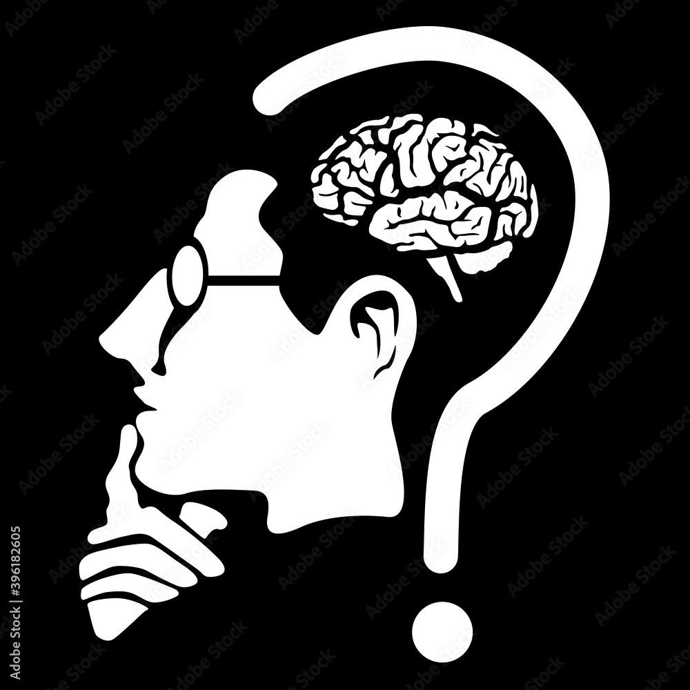 human head silhouette with brain and question mark vector de Stock ...