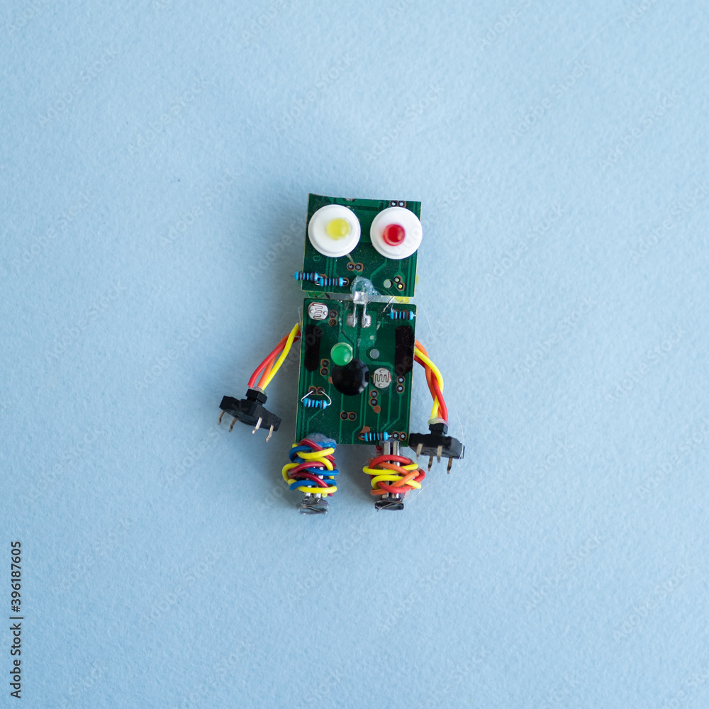 A metal robot and an electronic board that can be programmed. Robotics ...