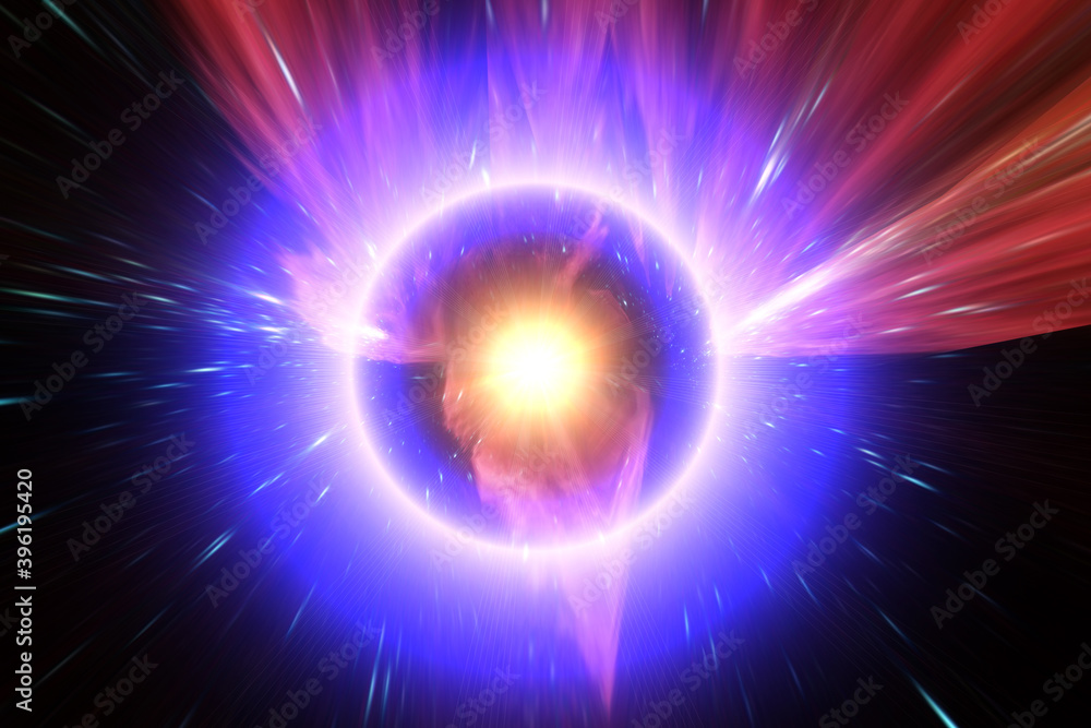Big light ring in the center of universe. Splash. Big bang. The ...