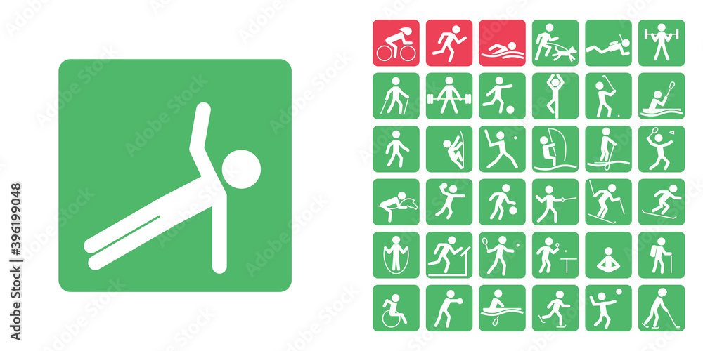 Sports icon collection. Athlete silhouette symbols. Set of sports icons ...