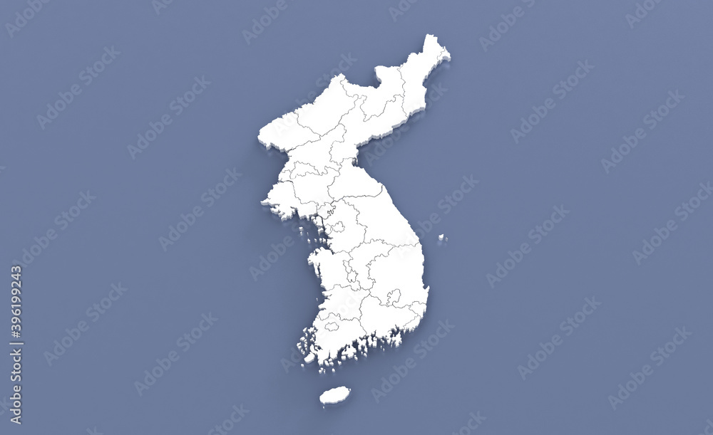 3d rendering map of the Korean Peninsula. south korea and north korea ...