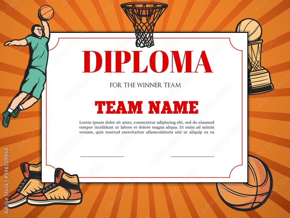 Vetor de Diploma for the winner in basketball competition, vector ...