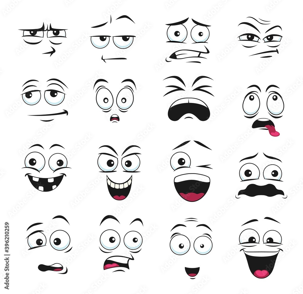 Face expression isolated vector icons, cartoon funny emoji suspicious ...