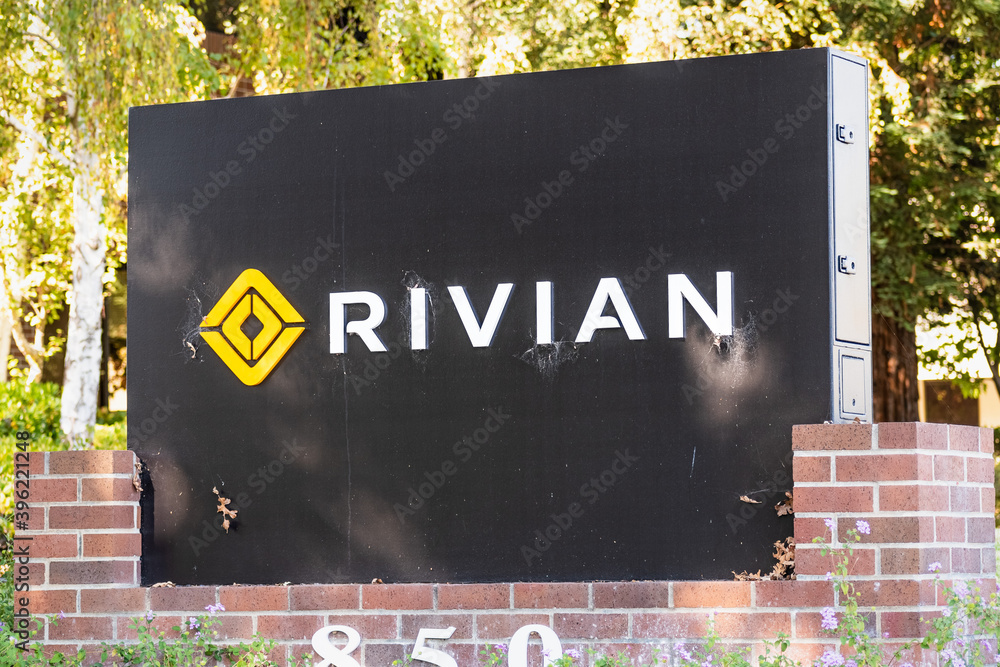Sep 29, 2020 Palo Alto / CA / USA - Rivian logo at their Silicon Valley ...