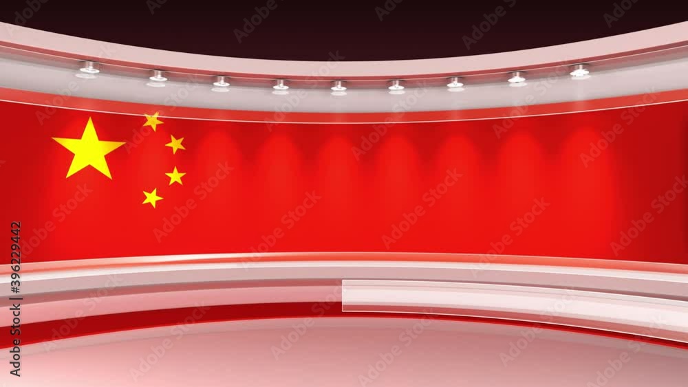 Video Stock TV studio. China. Chinese flag studio. Chinese flag ...