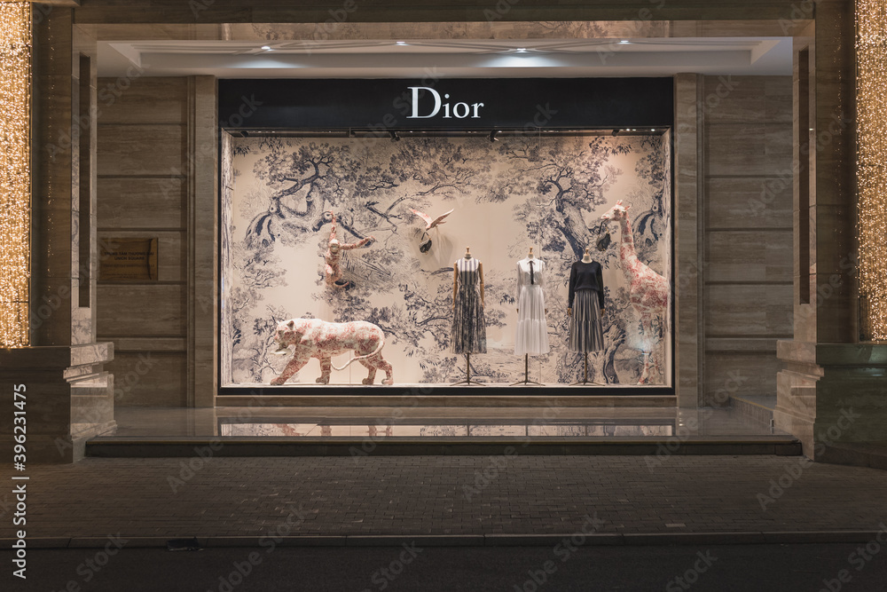 Wildlife art installation in Dior store window, a view from the street ...