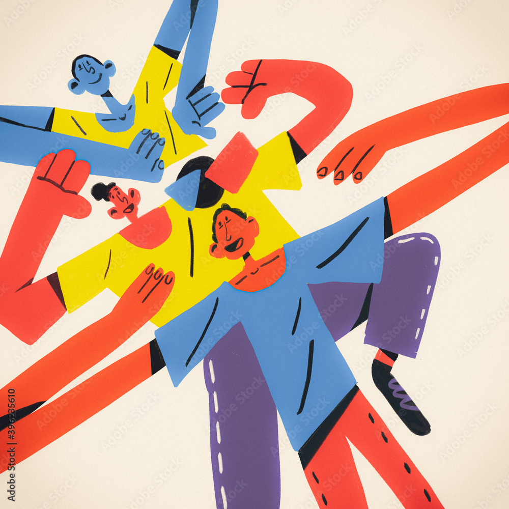 Teamwork work together. Fun and happy concept for group working. Old ...