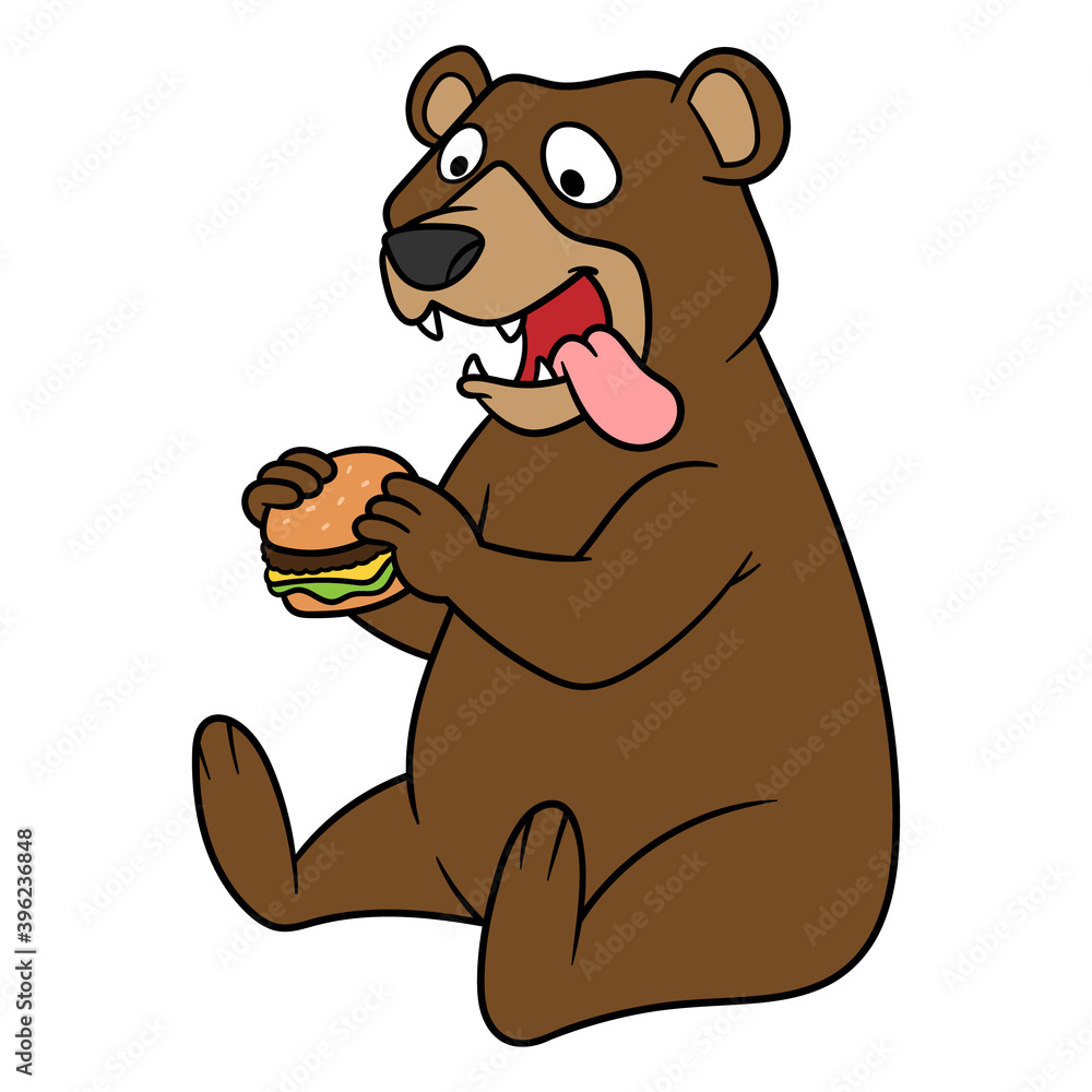 Cartoon Bear Eating Cheeseburger Illustration Stock Vector | Adobe Stock