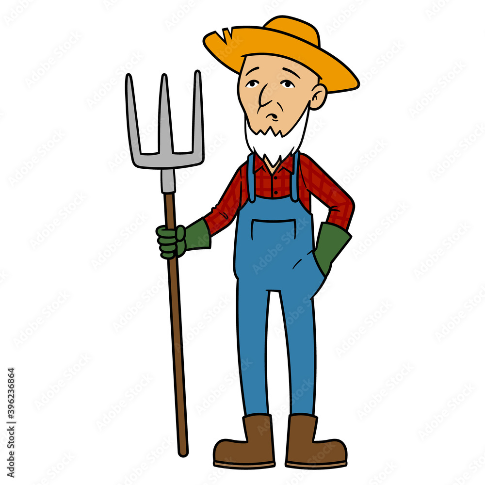 Cartoon Old Farmer Character Illustration Stock Vector | Adobe Stock