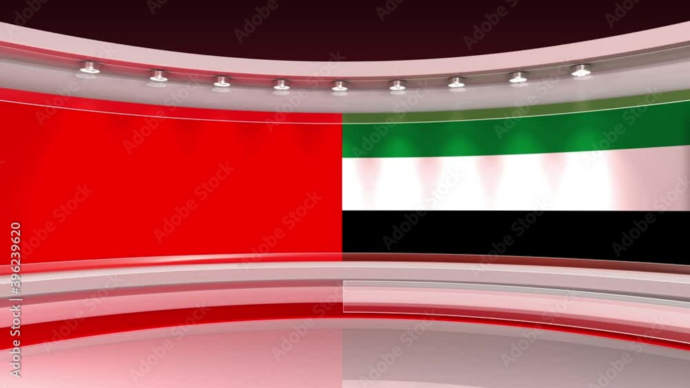 TV studio. Dubai. Dubai flag studio. Dubai flag background. News studio ...