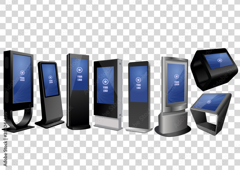 Set of Promotional Interactive Information Kiosks, Advertising Displays, Terminal Stands, Touch ...