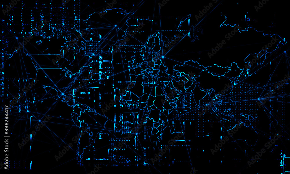 Abstract technology dot line background with world globe map Stock ...