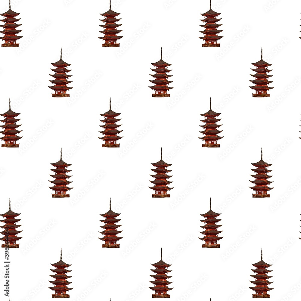 Vector seamless pattern of a pagoda. Architectural sketch of the ...