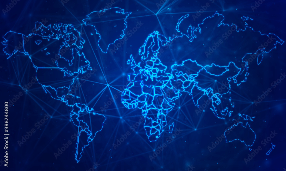 Dark blue background with world map contour lines. Stock Illustration ...