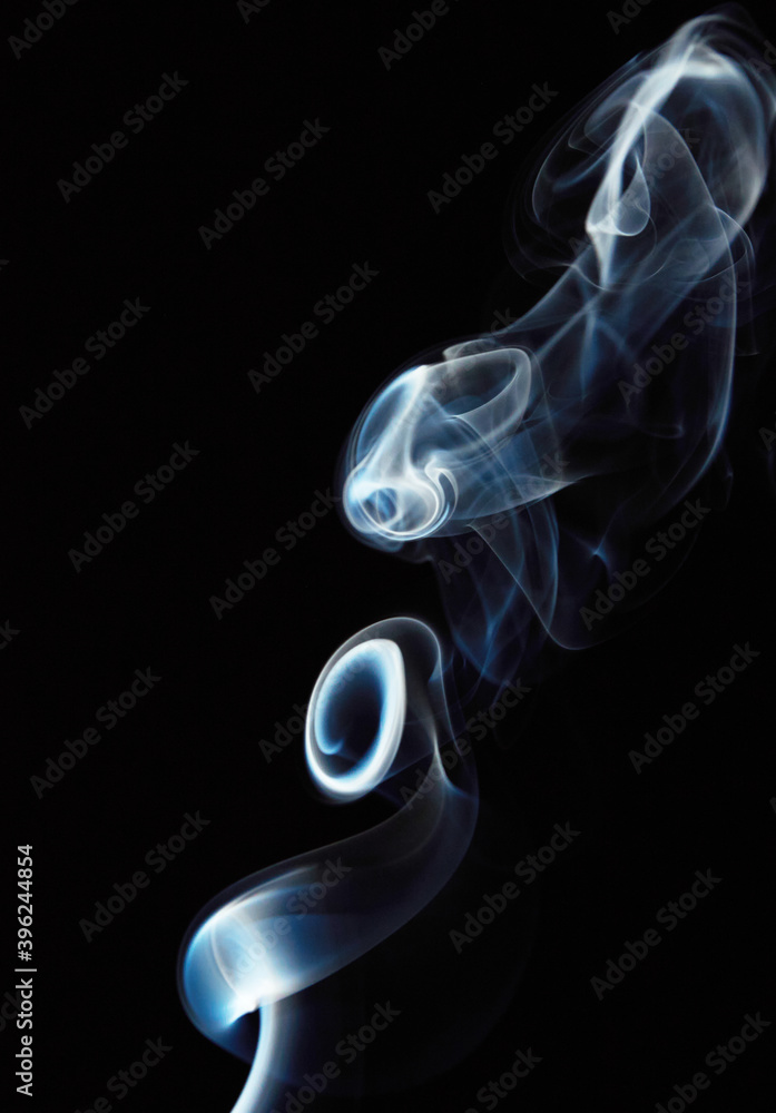 White natural steam smoke effect on solid black background with ...