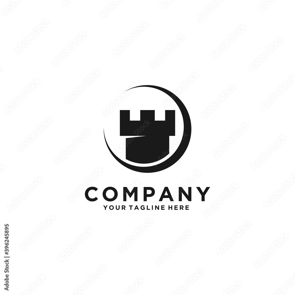 Simple castle logo design fortress logo with moon logo template Stock ...